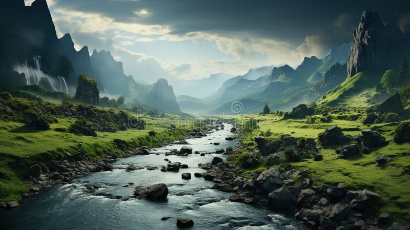 River Flowing in a Canyon between Two Green Top Cliffs in the Valley ...