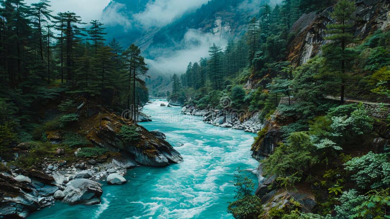 A River Flowing through a Forest Stock Photo - Image of body, tree ...