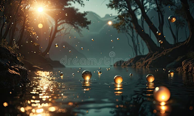 A River is Flowing through a Forest, and the Water is Reflecting the ...