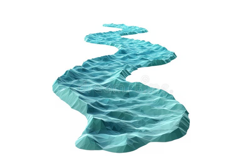 River Flowing with Glowing Aqua Ripples, Low Poly Isolated on a White ...