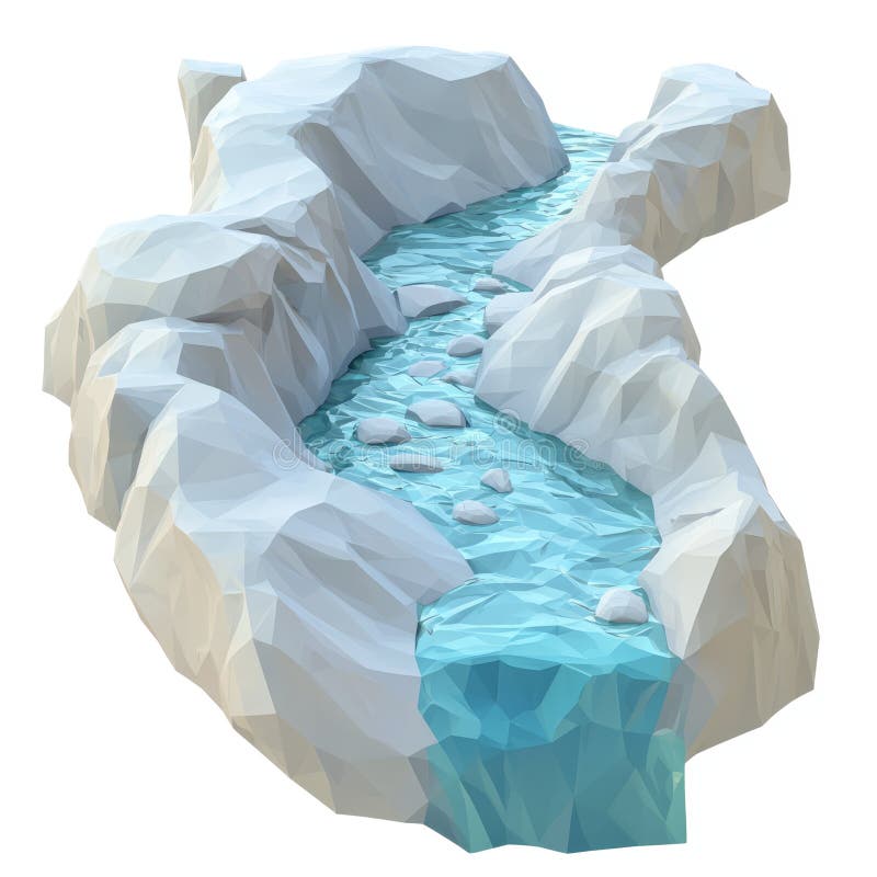 River Flowing with Glowing Aqua Ripples, Low Poly Isolated on a White ...