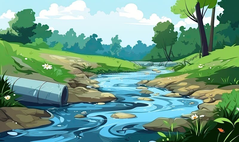 River Flowing through Lush Green Forest Stock Illustration ...