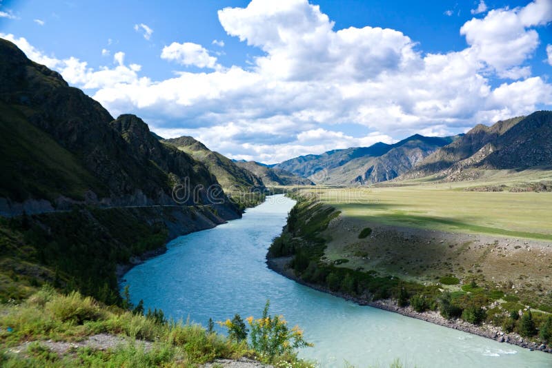A River Flowing between Mountains Stock Photo - Image of ridge, travel ...