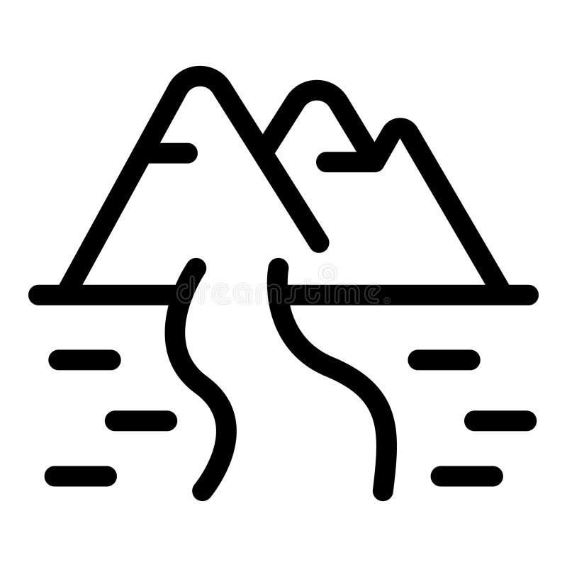 River Flowing between Mountains Minimalist Black and White Line Art ...