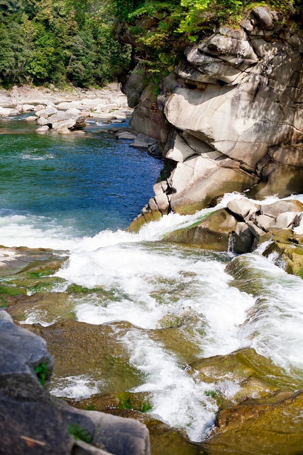 River Flowing Over Rocks in Summer Forest Stock Photo - Image of ...
