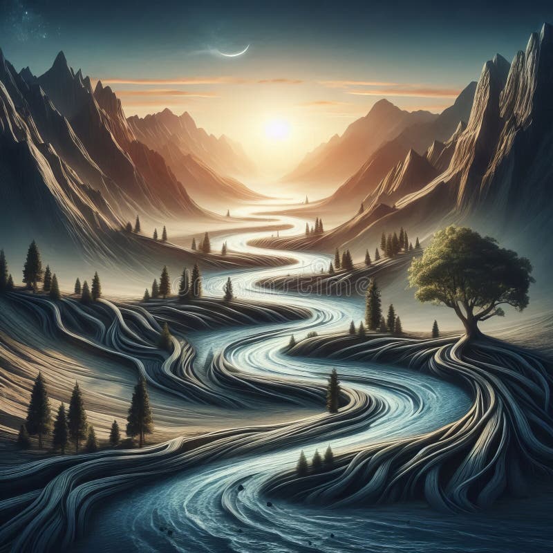 River Flowing a River Flowing from a Source To a Destination Sym Stock ...