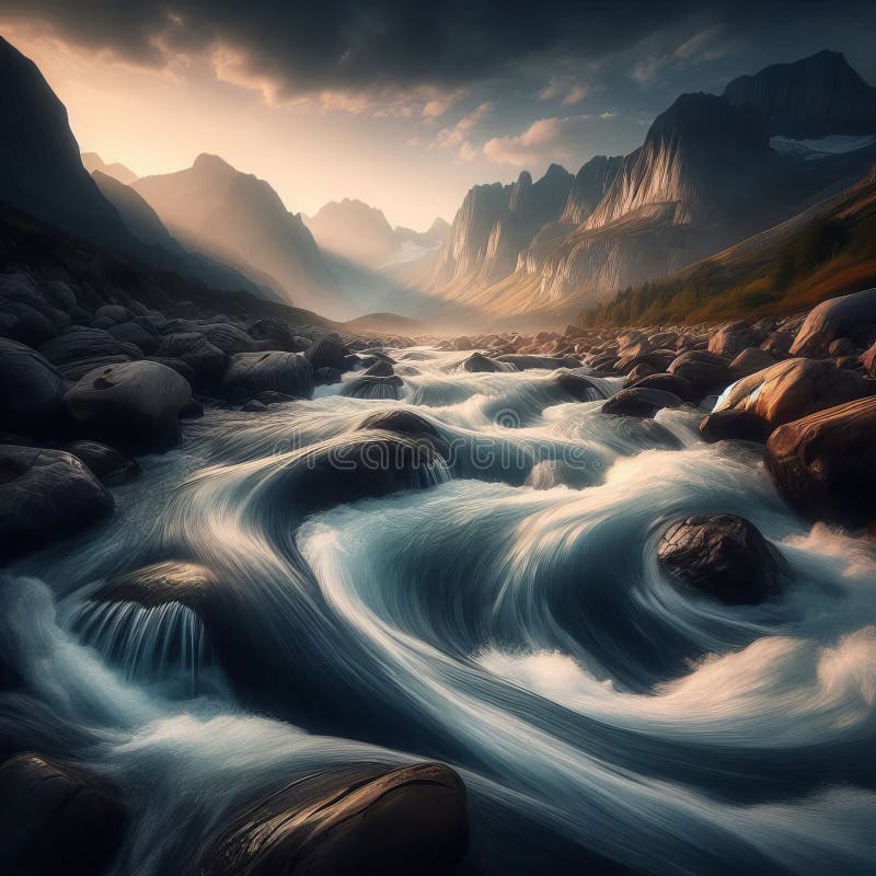 River Flowing through Rocks Capture the Motion of Water with Flu Stock ...