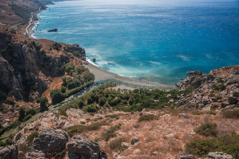 River Flowing into Sea at Preveli Beach Stock Photo - Image of ...