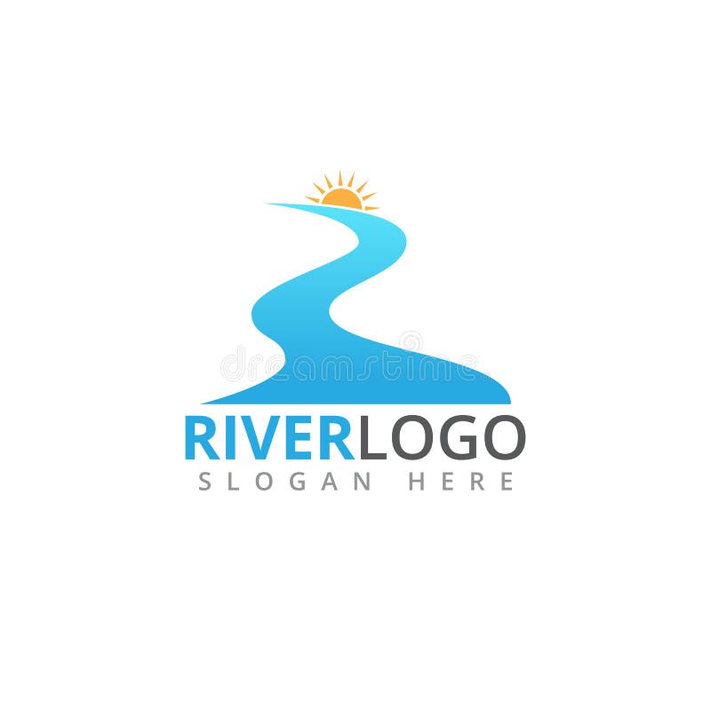 River Flowing Shape with Sun in the Peak Vector Logo Design Stock ...