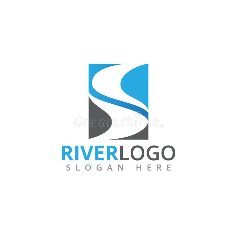 River Flowing Shape with Sun in the Peak Vector Logo Design Stock ...