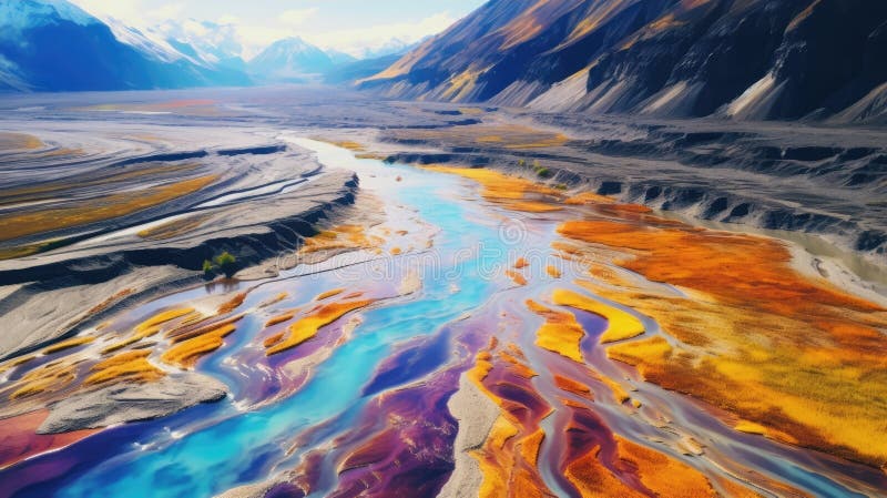 A River Flowing through a Valley Stock Illustration - Illustration of ...