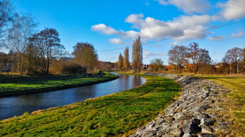 River Flows through Artificial Stream Bed Stock Photo - Image of trees ...