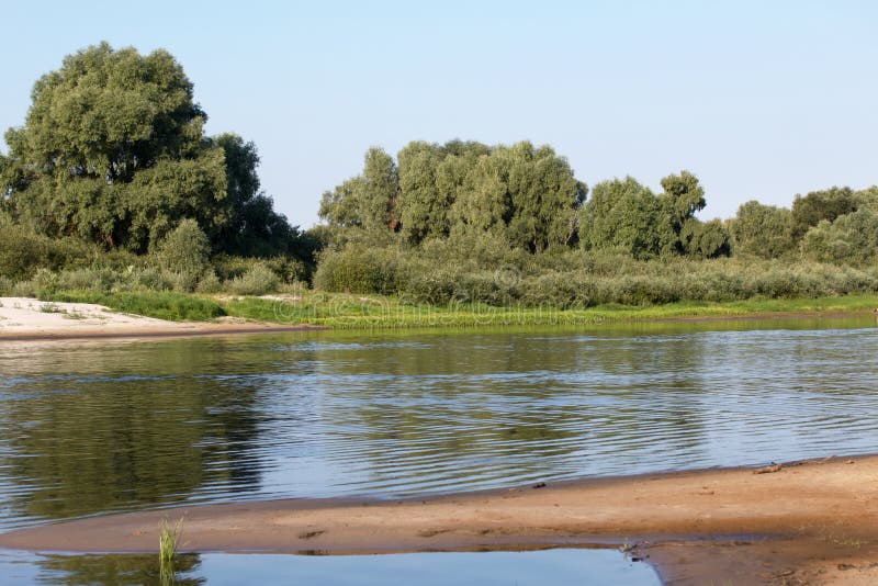River Flows. Both Banks are Visible with Vegetation Stock Photo - Image ...