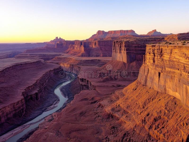 River Flows through Canyon at Sunrise, Dramatic Cliffs & Scenic Vista ...