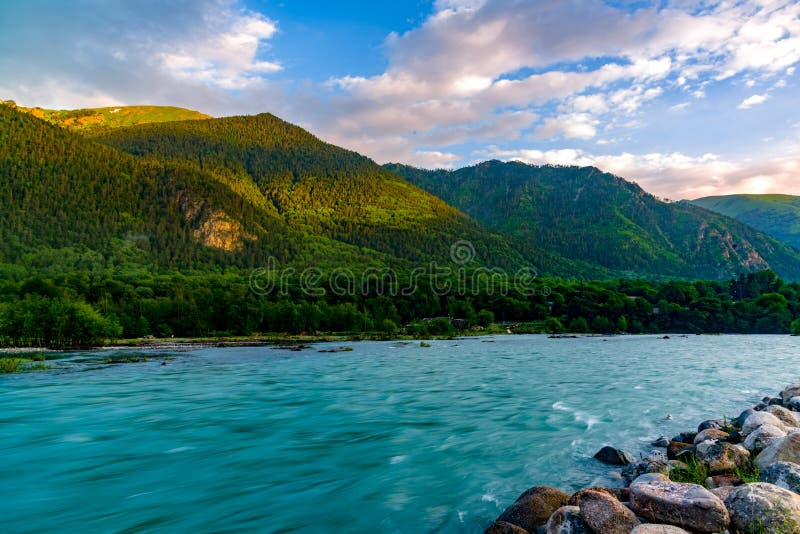 The River Flows in a Deep Gorge, the Mountains of Caucasus Stock Photo ...