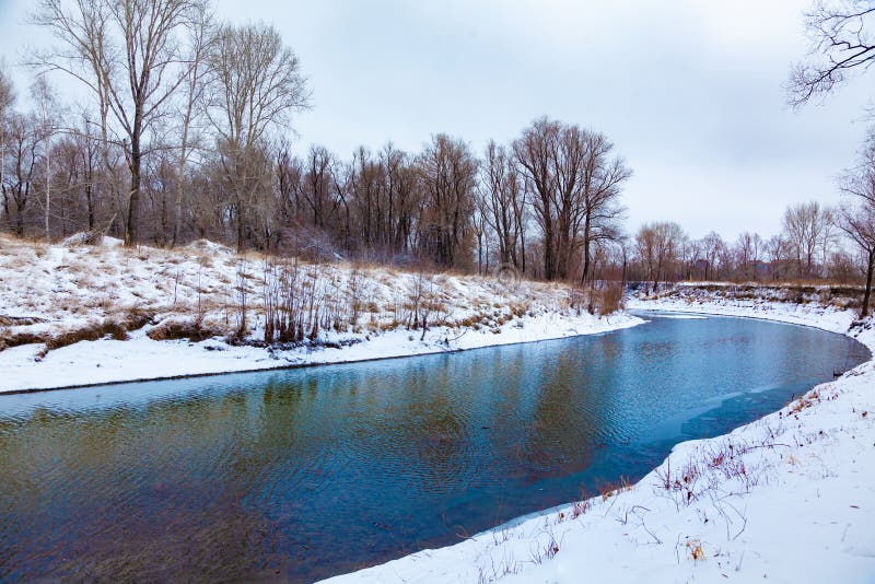 The River that Flows in the Forest in Winter. Stock Photo - Image of ...