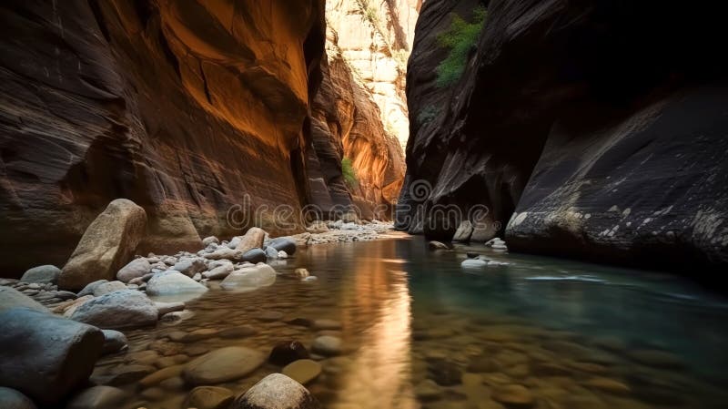 The River Flows Inside the Cave, Generative AI. Stock Image - Image of ...