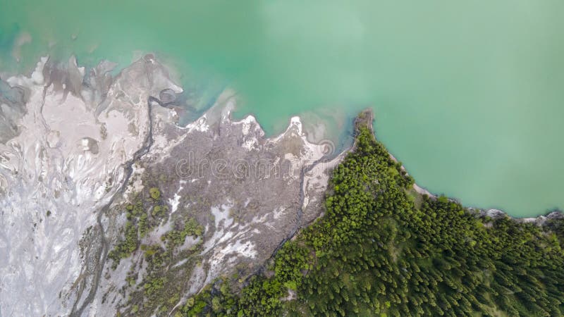 The River Flows into a Mountain Lake with Spruce Trees on the Shore ...