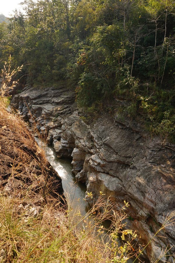 Vertical View of River Flowing through and Gorge Stock Image - Image of ...