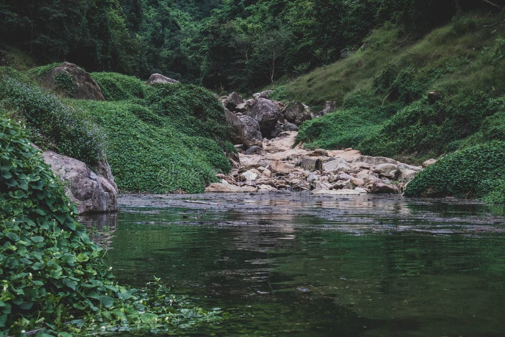 River Flows Over Rocks in this Beautiful Scene Stock Photo - Image of ...