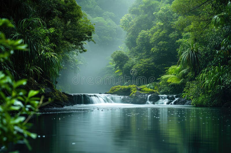 A River Flows Steadily As it Cascades Down a Breathtaking Waterfall in ...