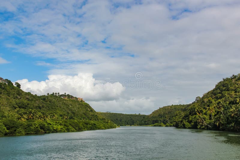 River, Forest on the Banks and Cloudy Sky in the Dominican Republic ...