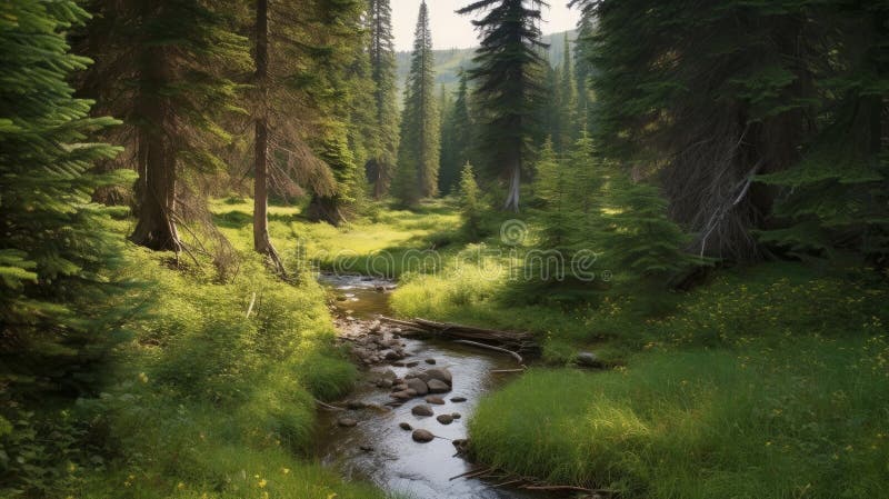 River in the Forest. Stream in the Middle of the Forest Stock Photo ...