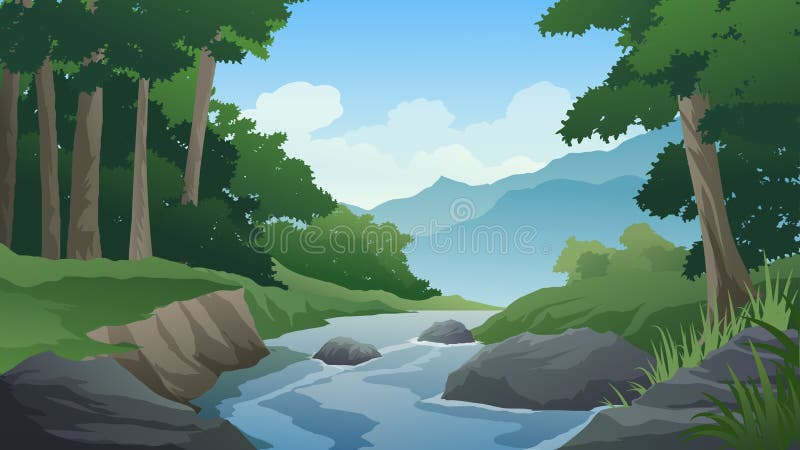 River in Forest Vector Nature Illustration Stock Illustration ...
