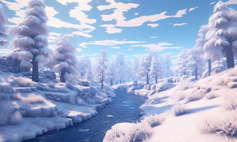 A River in the Forest at Winter Season Animation Illustration Stock ...