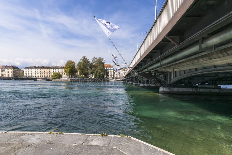 River in geneva stock photo. Image of zone, flag, river - 34022160