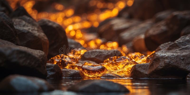 A River of Glowing Fire Flowing through a Canyon of Molten Gold. Stock ...