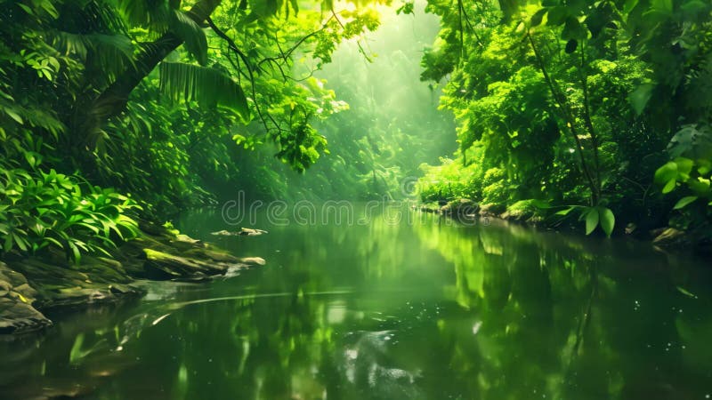 A River Gracefully Winds Its Way through a Dense, Verdant Forest ...
