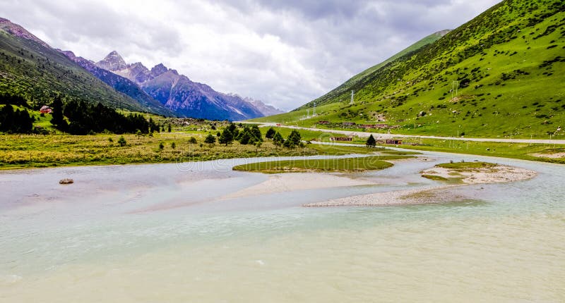 The River and Green Mountain Landscape at Tibet, China Stock Image ...