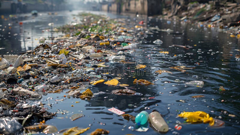 A River is Heavily Polluted with Plastic Waste, Debris, and Floating ...