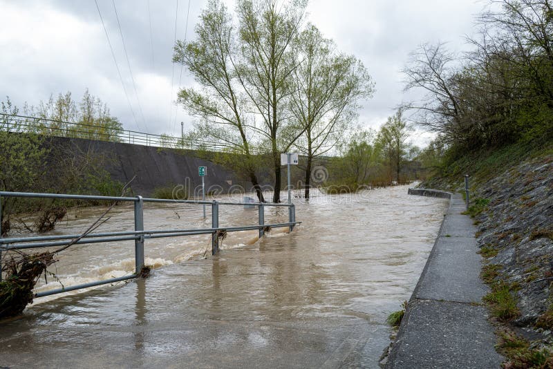 River with high water stock image. Image of disaster - 304316229