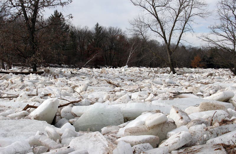 River Ice Jam and Flooding stock image. Image of chunks - 138198607