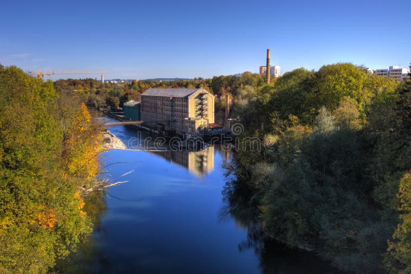 River Iller and Kempten stock photo. Image of weir, reflection - 6812102