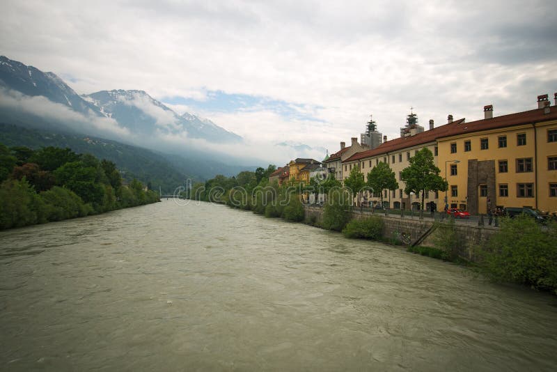 River Inn in Innsbruck, Austria Editorial Image - Image of green, cloud ...
