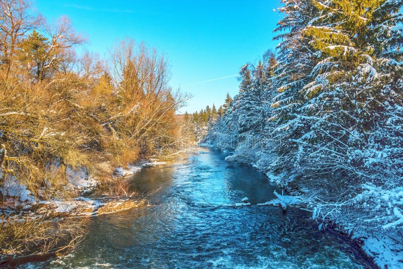 River isar in winter snow stock image. Image of bavaria - 141193393