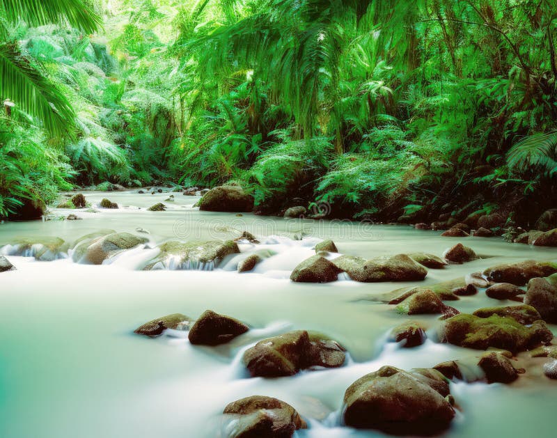 River in the jungle stock illustration. Illustration of fresh - 274273543