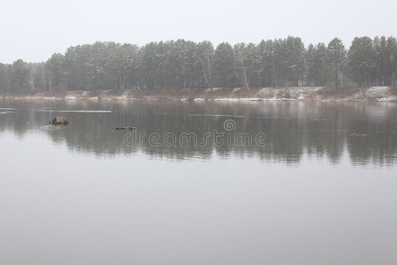 River Kan and Fresh Snow on the Shore Stock Photo - Image of weather ...