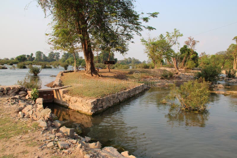 River and Water Wheel - Khone Island - Laos Stock Image - Image of ...