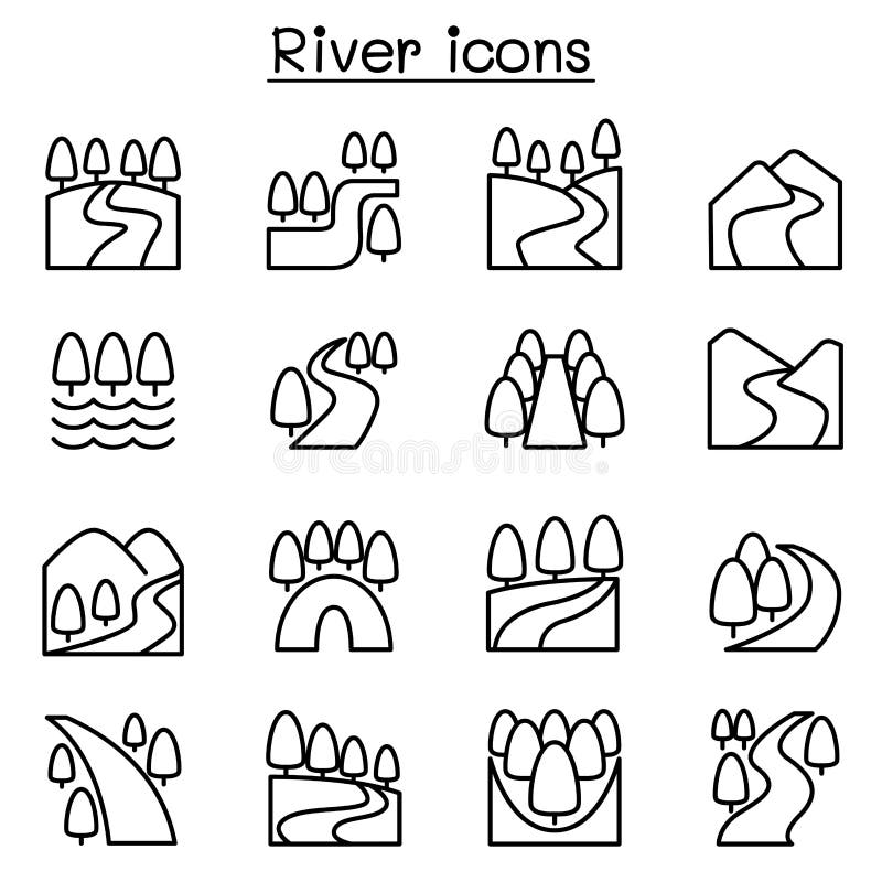 River , Lake , Canal Icon Set in Thin Line Style Stock Vector ...