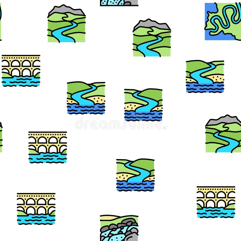 River and Lake Nature Landscape Vector Seamless Pattern Stock ...