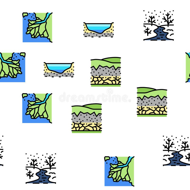 River and Lake Nature Landscape Vector Seamless Pattern Stock ...