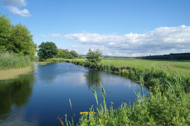 River, Land with Trees and Cloudy Sky Stock Image - Image of park ...