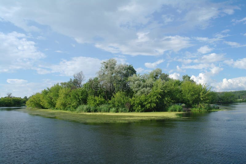 River, Land with Trees and Cloudy Sky Stock Photo - Image of aqua ...
