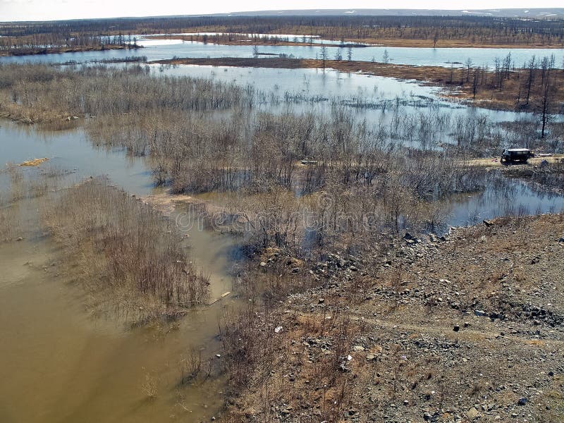 River Early Spring. Bare Trees, Melting Snow Stock Image - Image of ...
