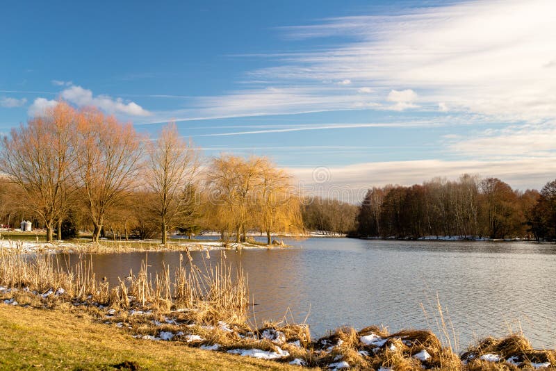 River Landscape with Early Spring Stock Image - Image of bulrush, march ...