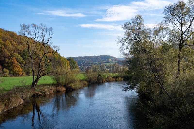 River Landscape - the River Eder in a Green Landscape Stock Photo ...